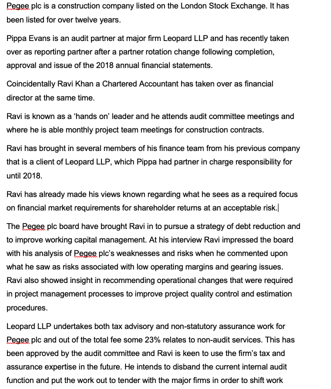 Pegee plc is a construction company listed on the | Chegg.com