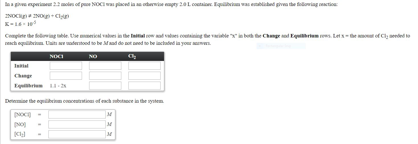 Solved In a given experiment 2.2 moles of pure NOCI was | Chegg.com