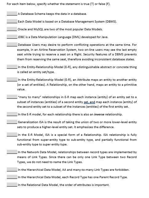 Solved For each item below, specify whether the statement is | Chegg.com