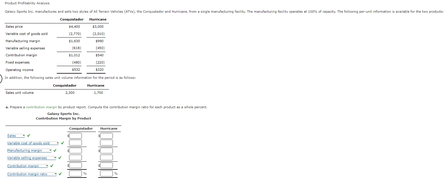Solved A Prepare A Contribution Margin By Product Report