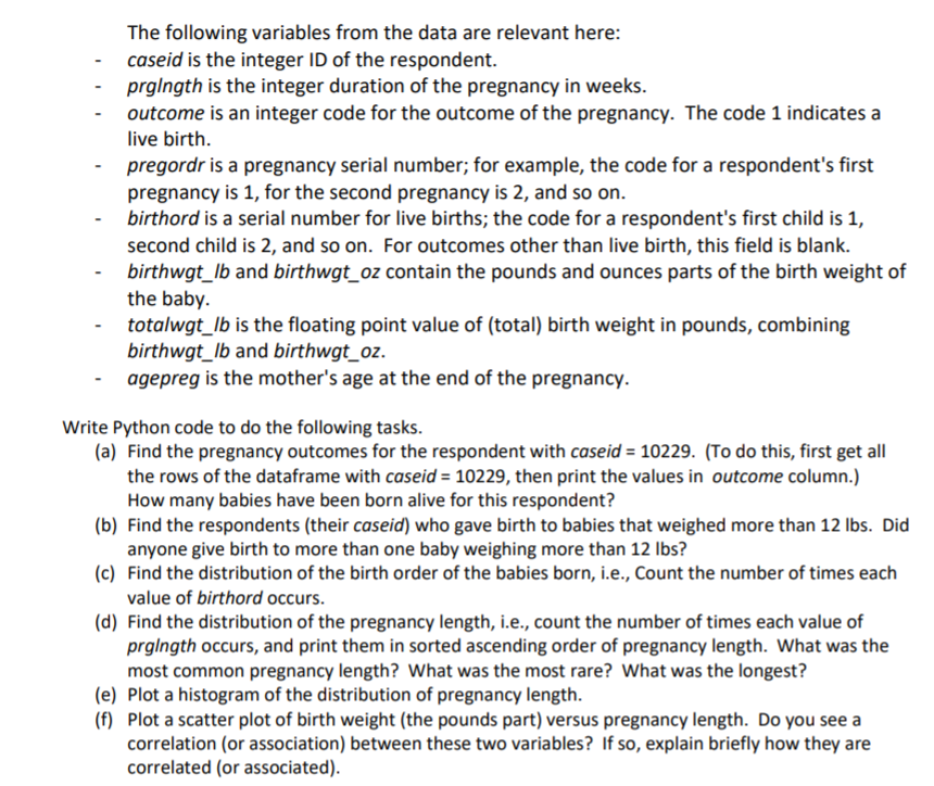 Solved The following variables from the data are relevant | Chegg.com