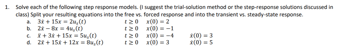 Solved 1. Solve each of the following step response models. | Chegg.com