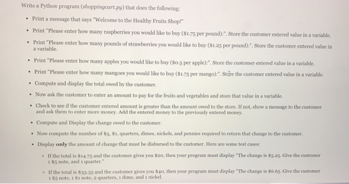 Solved Write A Python Program Shoppingcartpy That Does 3555