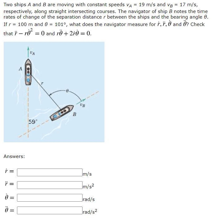 Solved Two ships A and B are moving with constant speeds VA | Chegg.com
