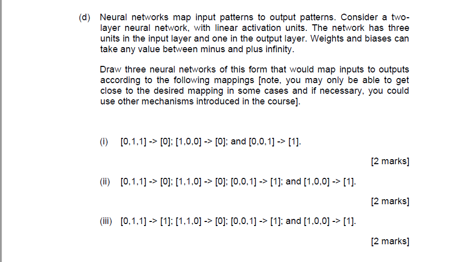 Solved (d) Neural networks map input patterns to output | Chegg.com