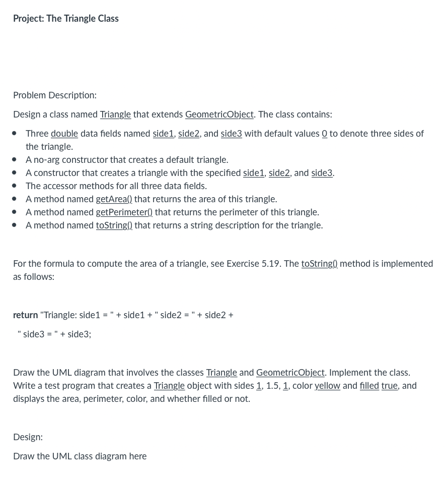 Solved Project: The Triangle Class Problem Description: | Chegg.com