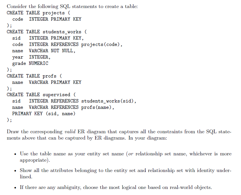 Solved Consider the following SQL statements to create a | Chegg.com