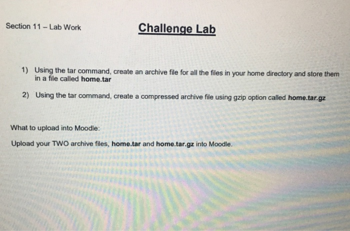 Solved Section 11-Lab Work Challenge Lab 1) Using the tar | Chegg.com