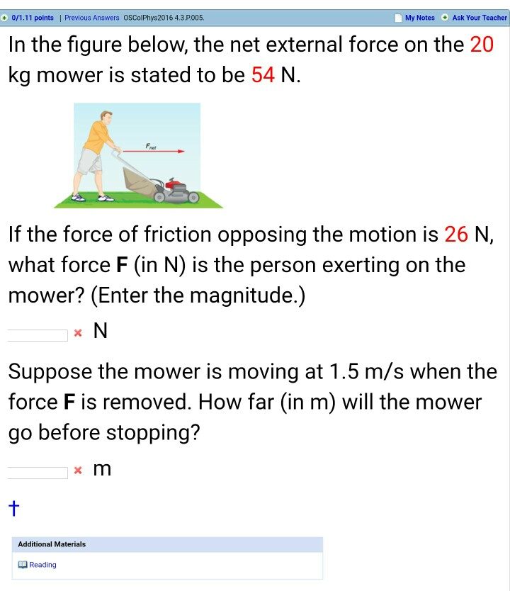 Solved 0/1.11 points | Previous Answers OSColPhys20164.3 | Chegg.com