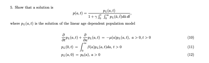 5. Show that a solution is Pl(a,t) pla,t) = 1+SP(, | Chegg.com