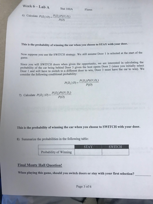Solved Score: Week 6-Lab A Stat 100A Flores TA Name Complete | Chegg.com