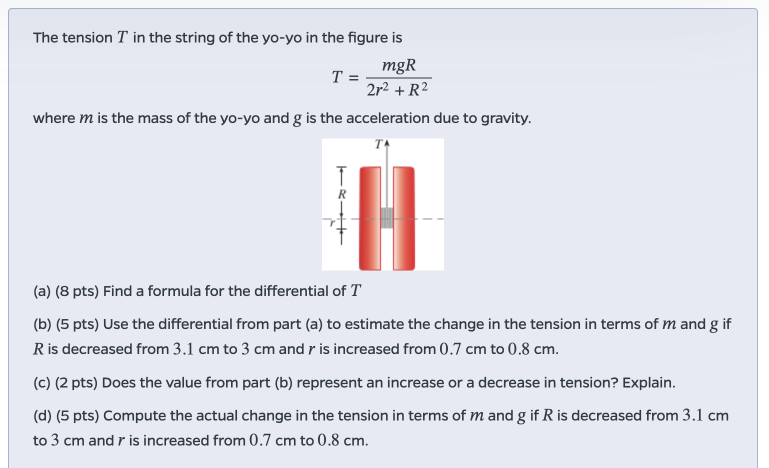 Solved The tension T ﻿in the string of the yo-yo in the | Chegg.com
