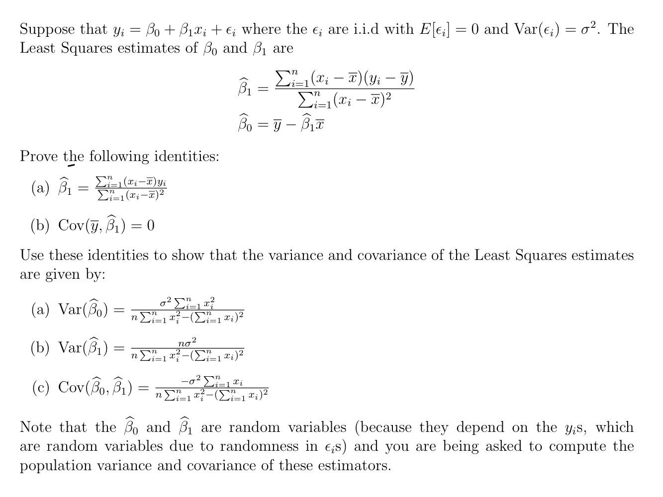 Suppose that yi=β0+β1xi+ϵi where the ϵi are i.i.d | Chegg.com