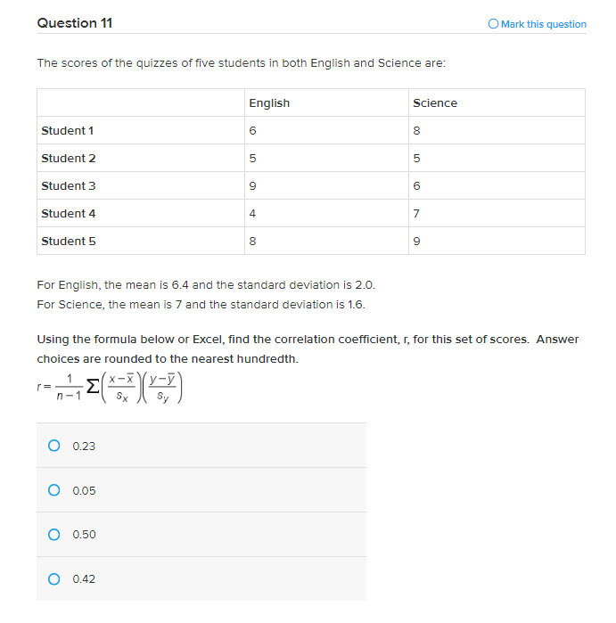 Solved Question 11 O Mark this question The scores of the | Chegg.com