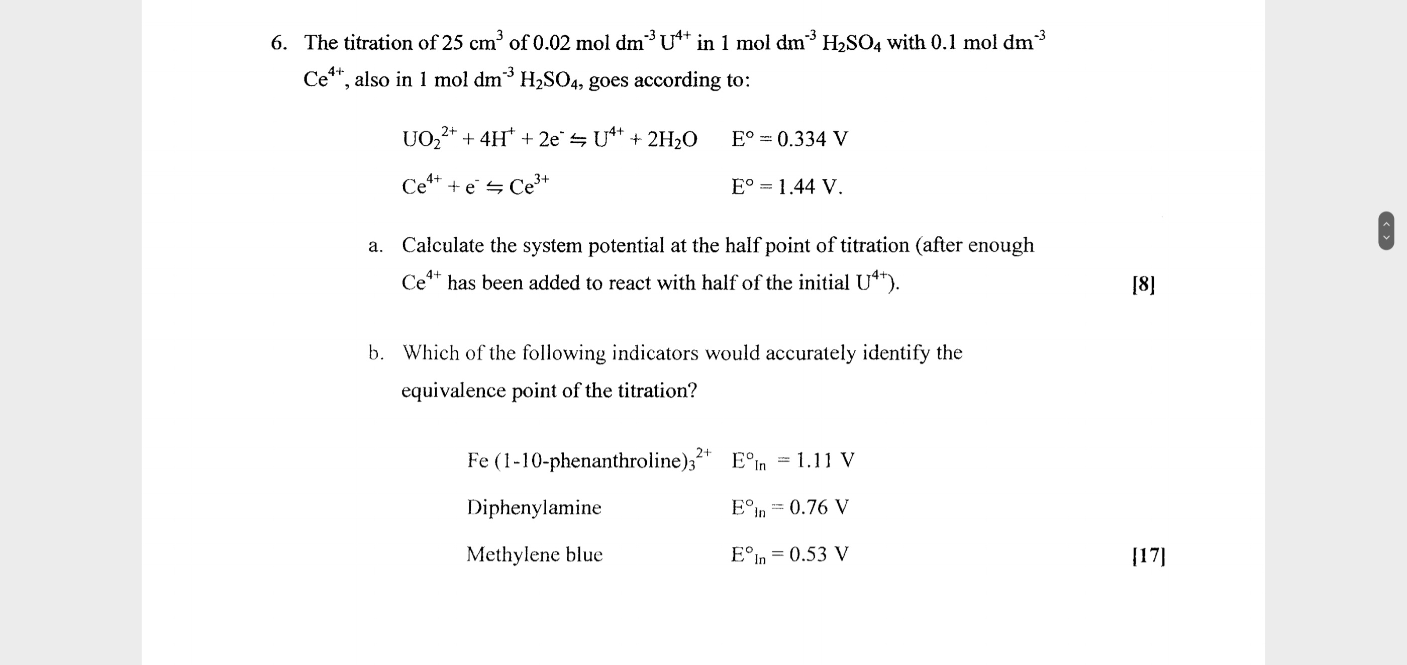 Solved The titration of 25cm3 ﻿of 0.02moldm-3U4+ ﻿in | Chegg.com