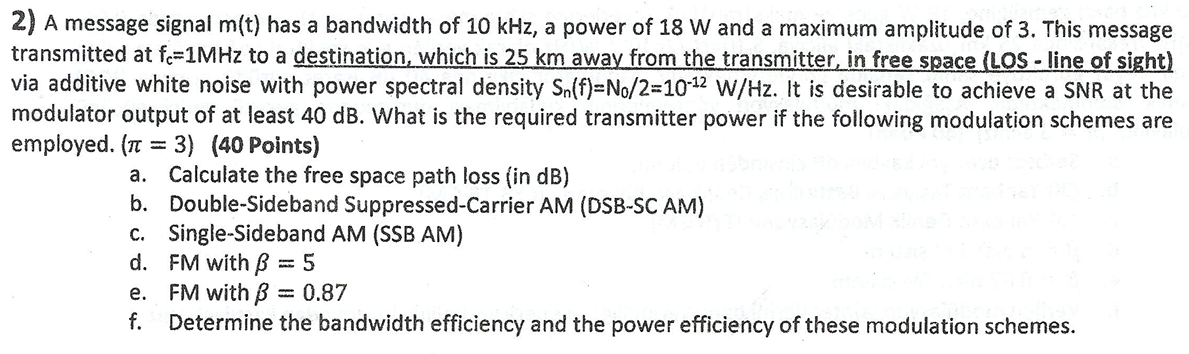 Solved A message signal m(t) ﻿has a bandwidth of 10kHz, ﻿a | Chegg.com