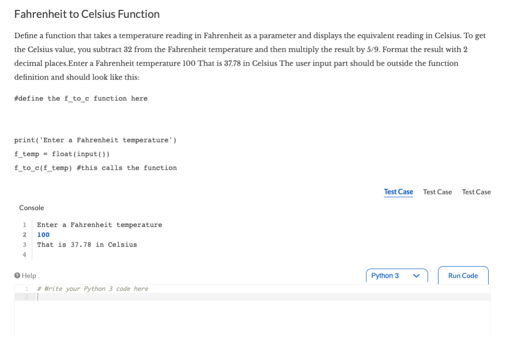 Solved Fahrenheit to Celsius Function Define a function that | Chegg.com