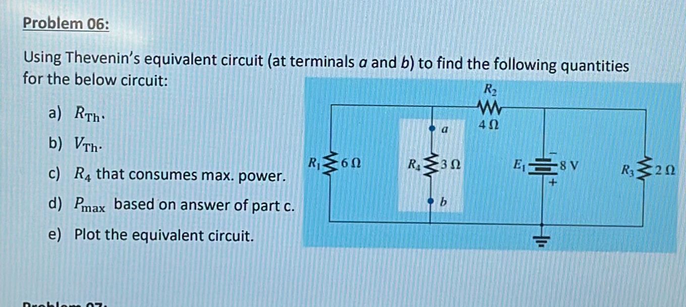 Solved Problem 06: Using Thevenin's equivalent circuit (at | Chegg.com