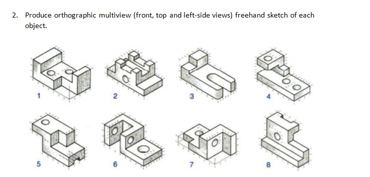 Solved 2. Produce orthographic multiview (front, top and | Chegg.com