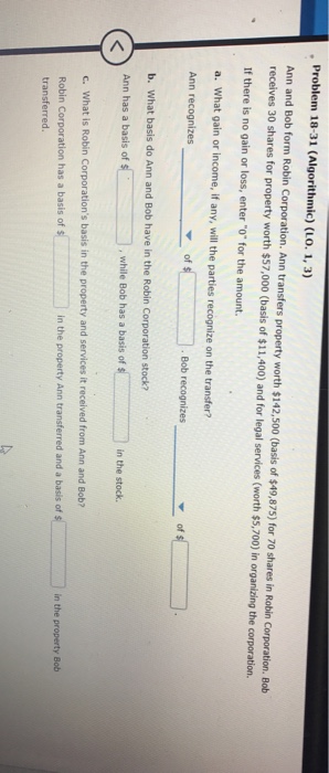 Solved Ann and Bob form Robin Corporation. Ann transfers | Chegg.com