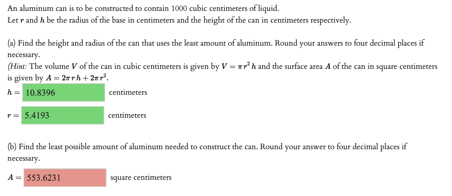 Solved An aluminum can is to be constructed to contain 1000 | Chegg.com