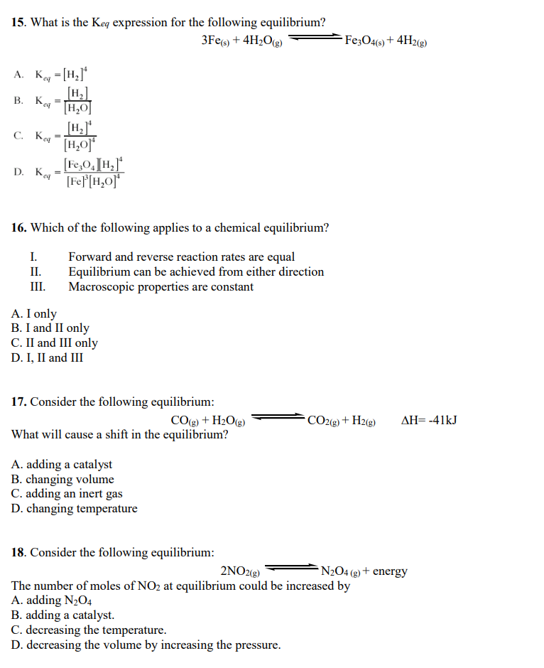 Solved What is the Keq ﻿expression for the following | Chegg.com