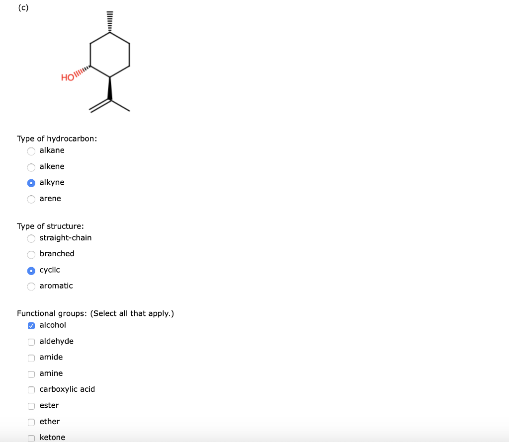 Solved Type of hydrocarbon: alkane alkene alkyne arene | Chegg.com