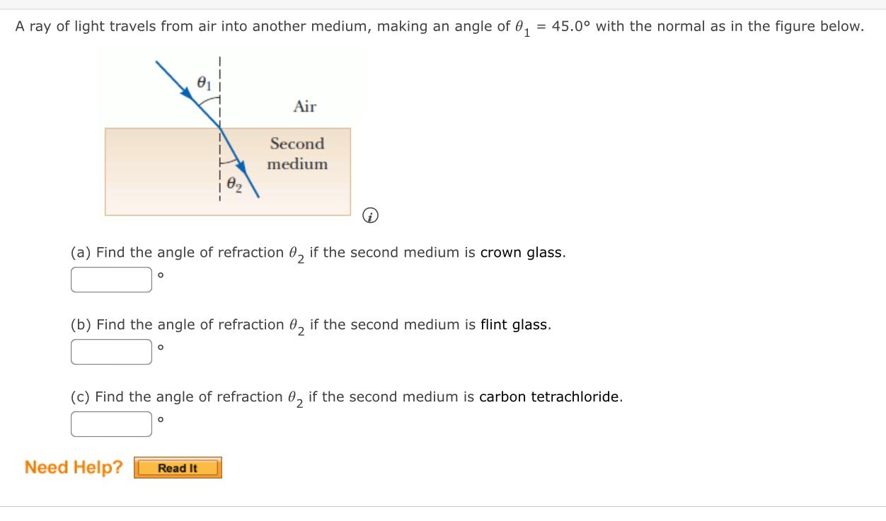 Solved A ray of light travels from air into another medium, | Chegg.com