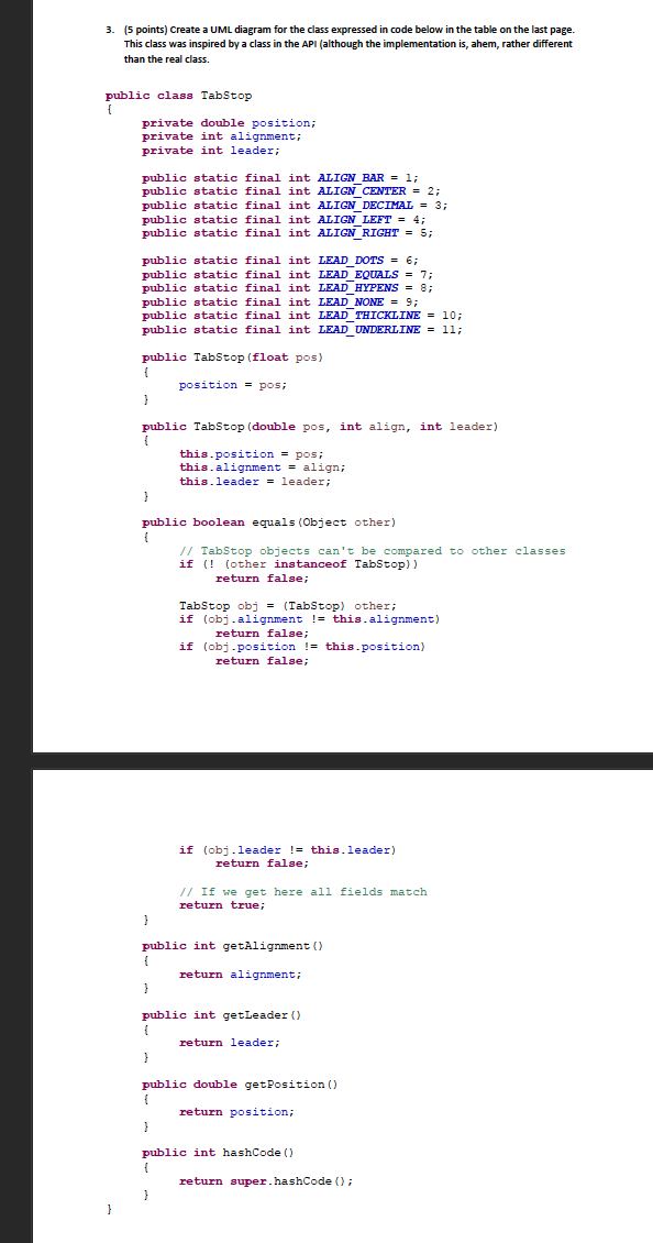 Solved 3. (5 points) Create a UML diagram for the class | Chegg.com