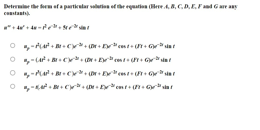 Solved Determine the form of a particular solution of the | Chegg.com