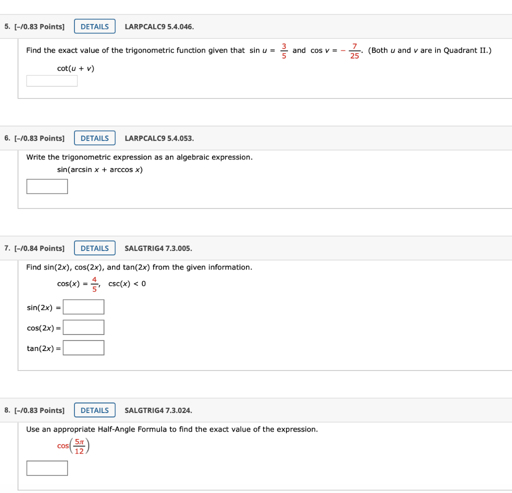 Solved 5. [-70.83 Points] DETAILS LARPCALC9 5.4.046. Find | Chegg.com