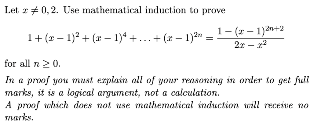 Solved Let x =0,2. Use mathematical induction to prove | Chegg.com