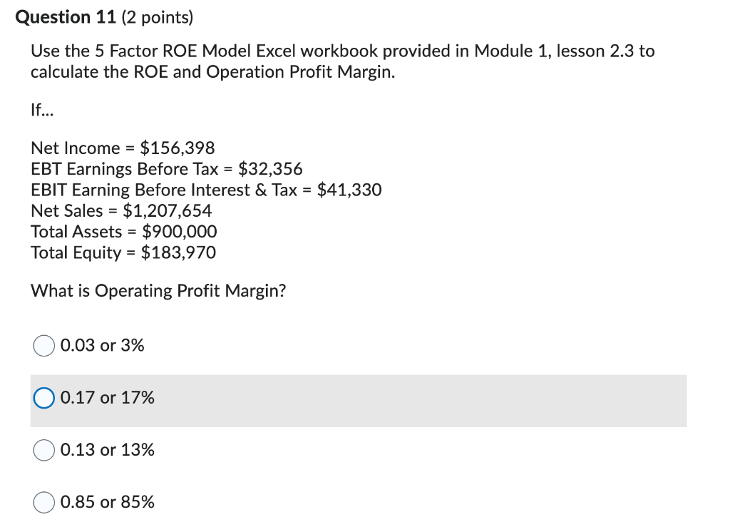 Solved Use the 5 Factor ROE Model Excel workbook provided in | Chegg.com