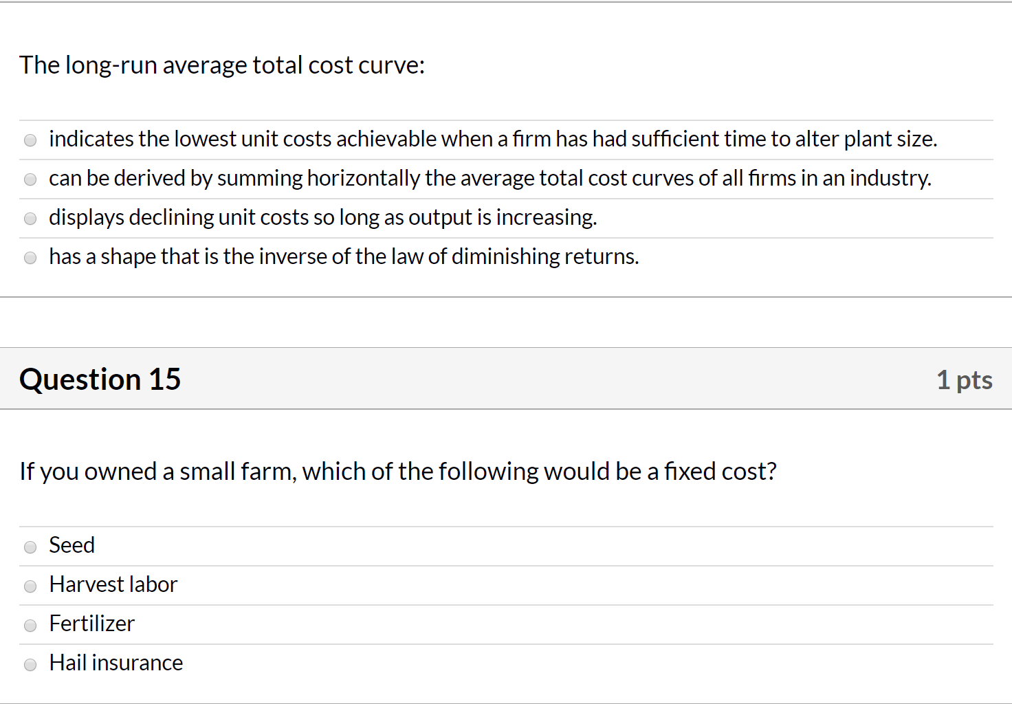 Solved The Long run Average Total Cost Curve O Indicates Chegg