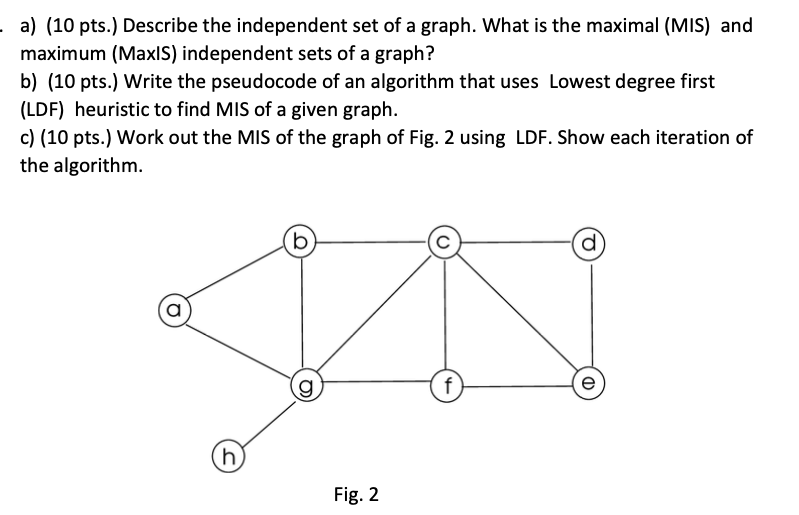 Solved a) (10 pts.) Describe the independent set of a graph. | Chegg.com