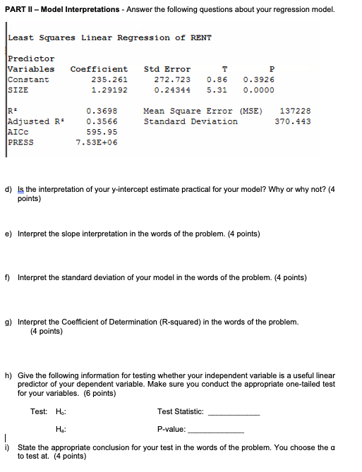 Solved PART 1 - Model Interpretations - Answer the following | Chegg.com