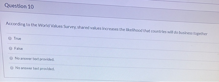 Solved Question 10 According to the World Values Survey, | Chegg.com