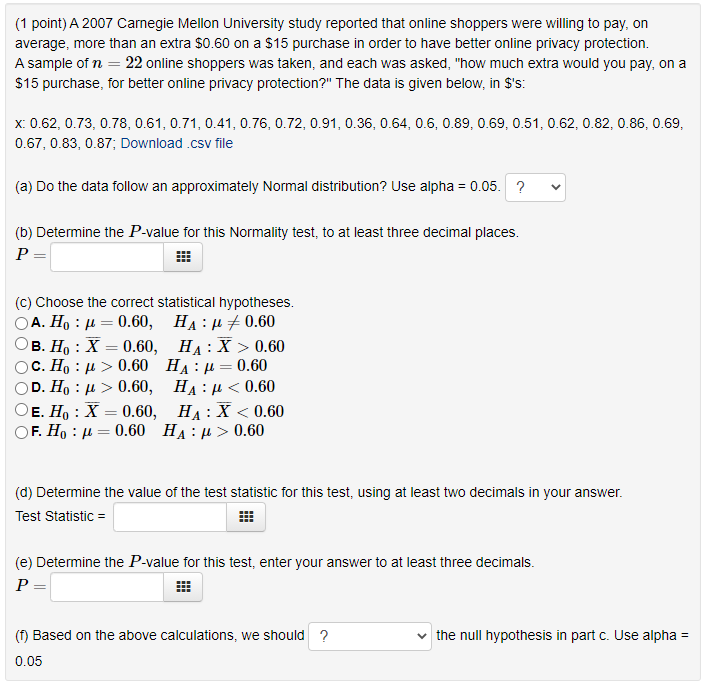 Solved (1 point) A 2007 Carnegie Mellon University study | Chegg.com