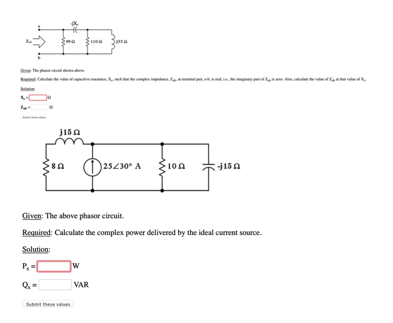 Solved Given: The phasor circuit shown above. Required: | Chegg.com