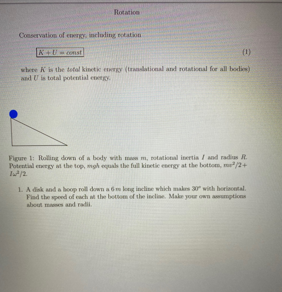 Solved Rotation Conservation of energy, including rotation | Chegg.com