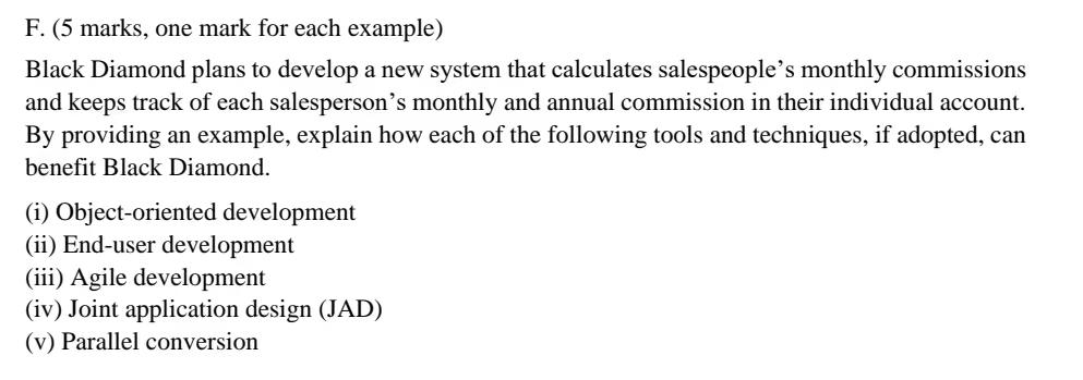 Solved F. (5 marks, one mark for each example) Black Diamond | Chegg.com