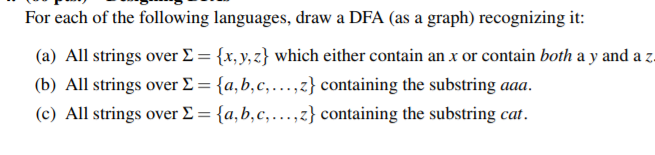 Solved For each of the following languages, draw a DFA (as a | Chegg.com