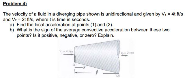 Solved Problem 4) The velocity of a fluid in a diverging | Chegg.com