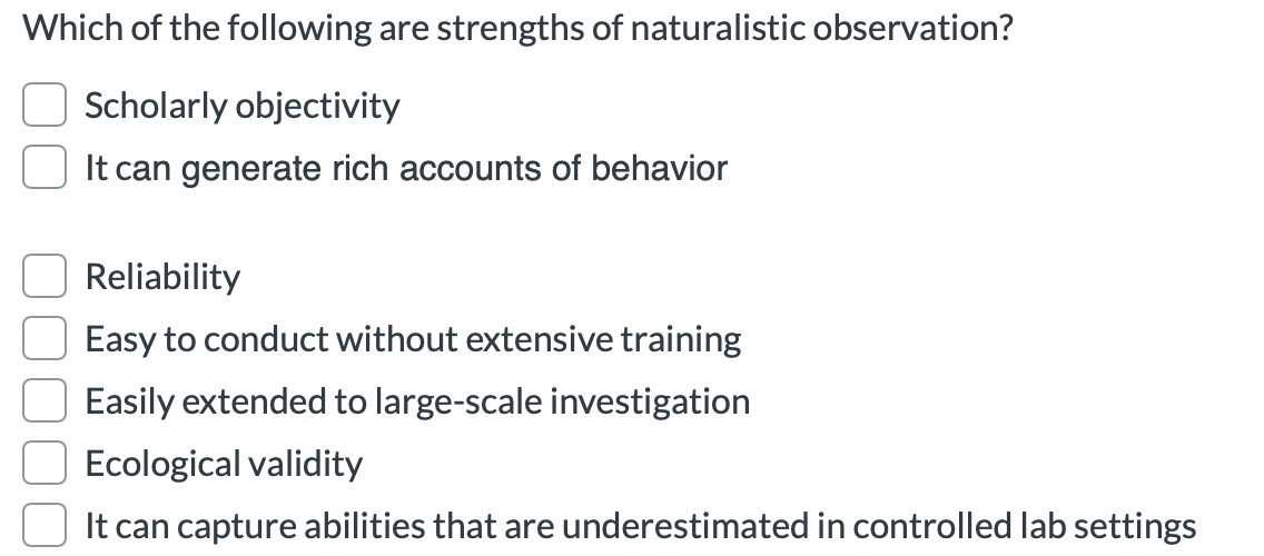 Solved Which of the following are strengths of naturalistic | Chegg.com