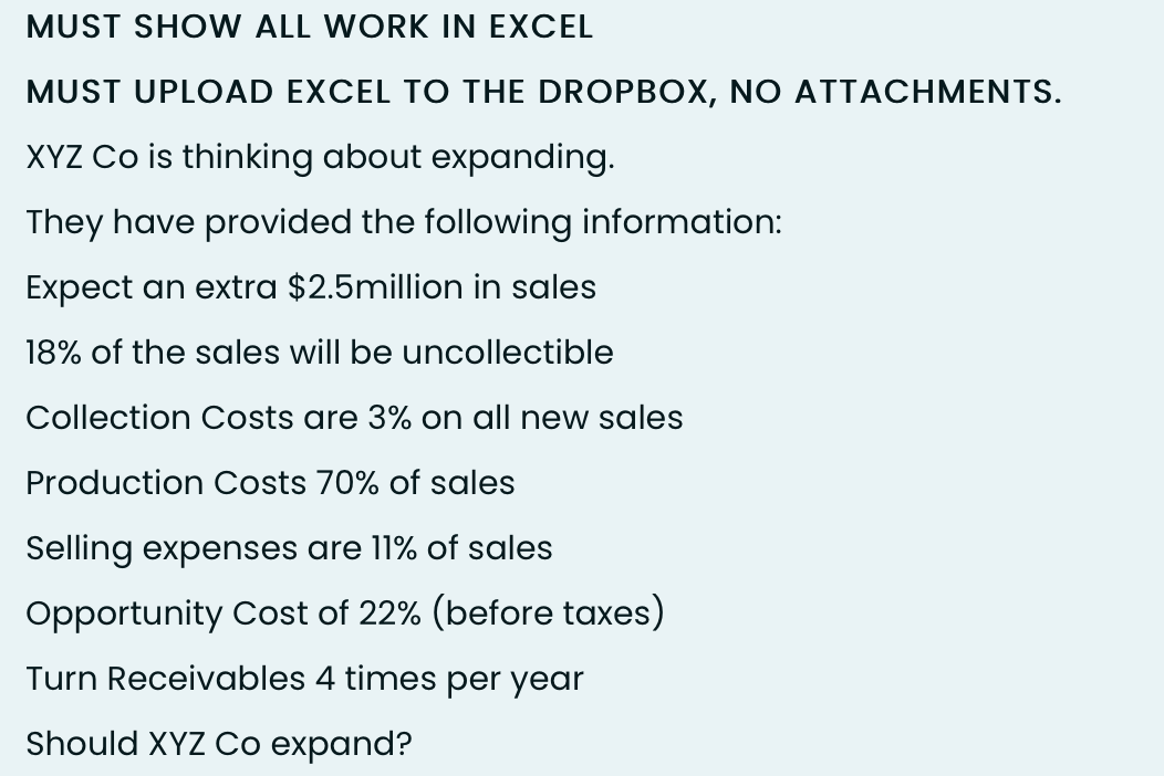 Solved MUST SHOW ALL WORK IN EXCEL MUST UPLOAD EXCEL TO THE | Chegg.com