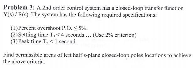 Solved Problem 3: A 2nd order control system has a | Chegg.com
