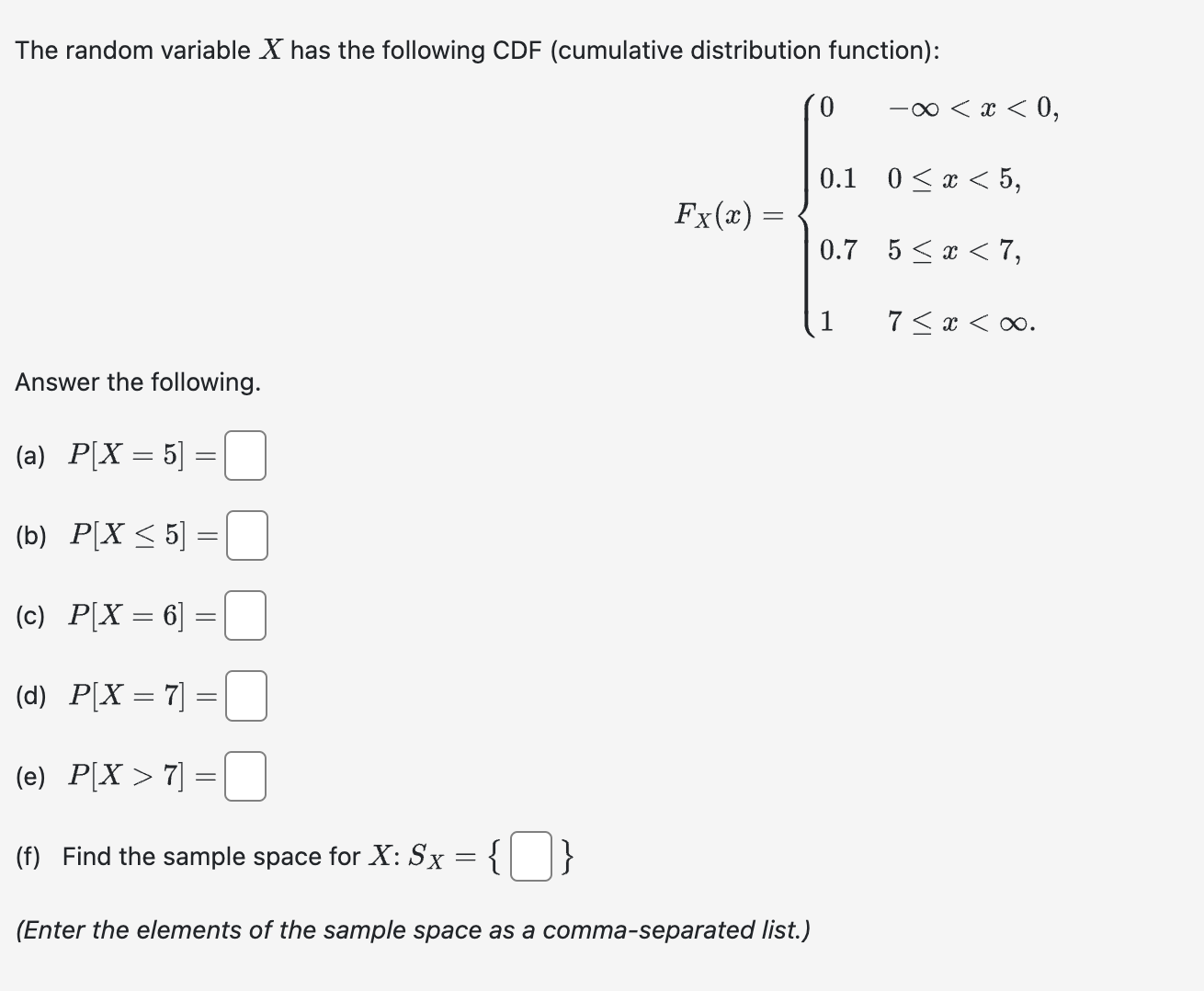 Solved The random variable x ﻿has the following CDF | Chegg.com