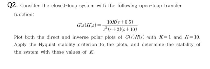 Solved Q2. ﻿Consider the closed-loop system with the | Chegg.com
