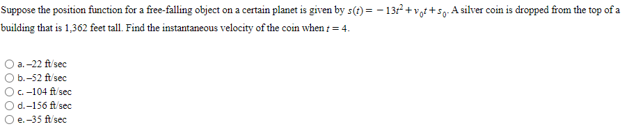 Solved Suppose the position function for a free-falling | Chegg.com