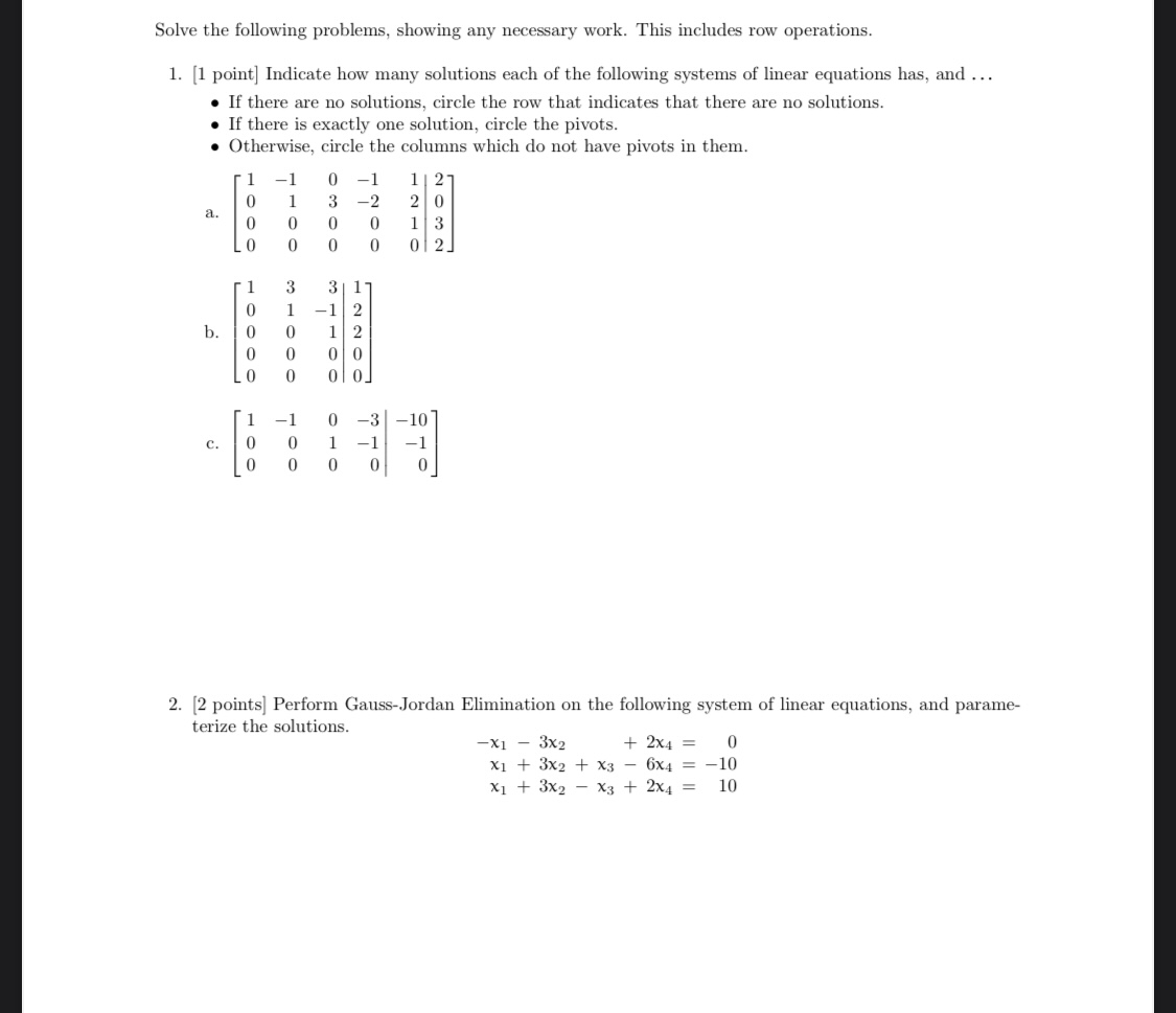 Solved Solve the following problems, showing any necessary | Chegg.com